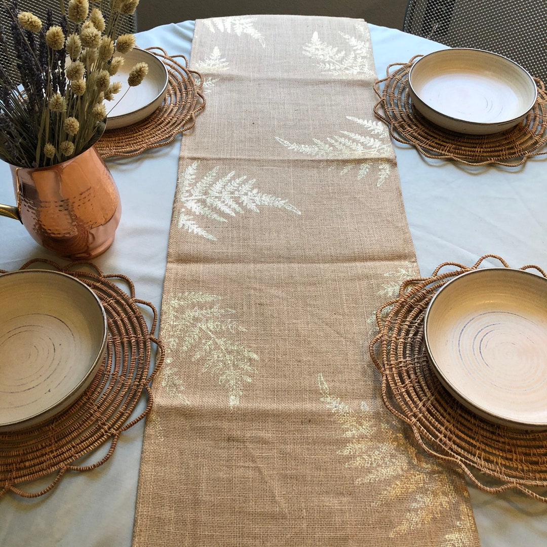 Jute Table Runner With Painted Gold Leaf Detail - Etsy