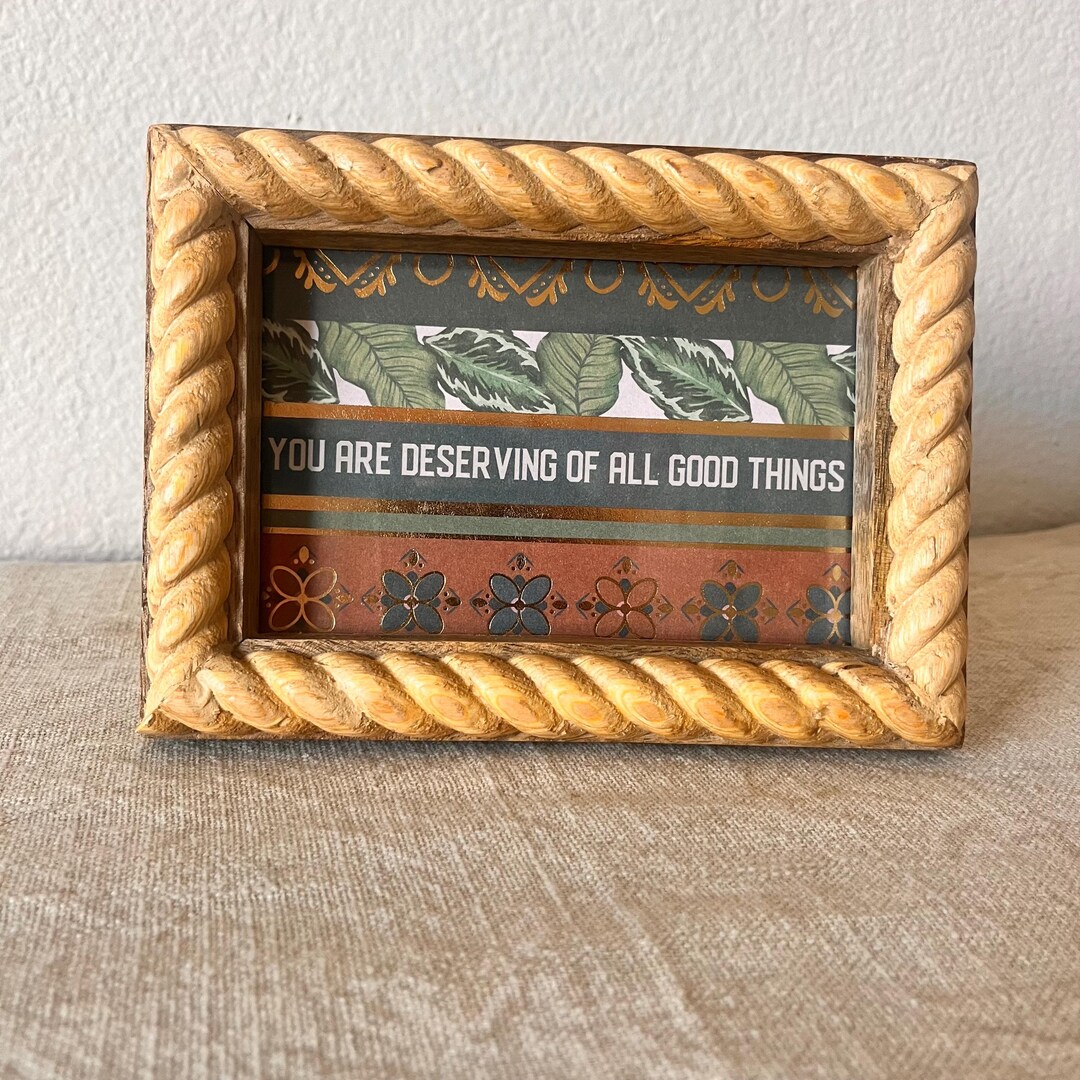 Vintage Wood Frame With Rope Style Border 5 1/4x7 Holds a 3 1/2x 5 1/2 ...