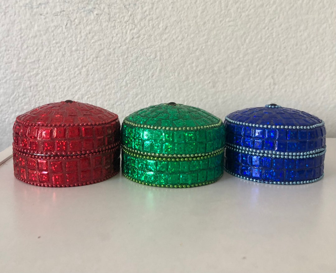Jeweled Indian Pill Box 3" X1" Comes in 3 Colors - Etsy