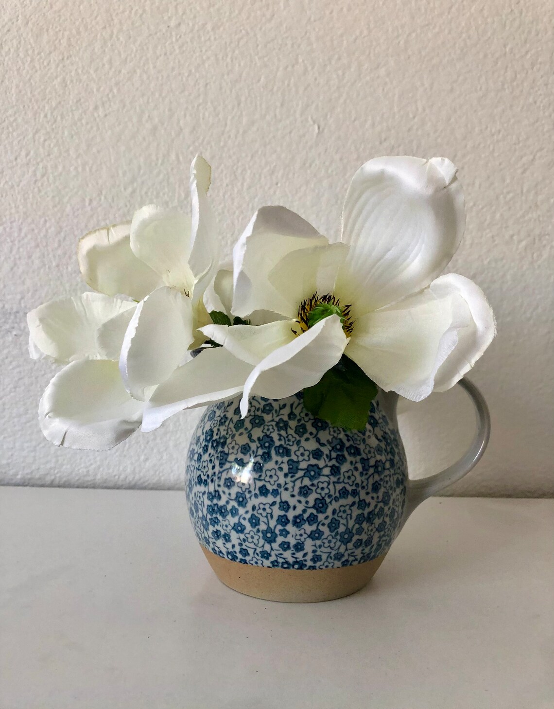 Hand Painted Blue and White Pitcher With Floral Pattern - Etsy