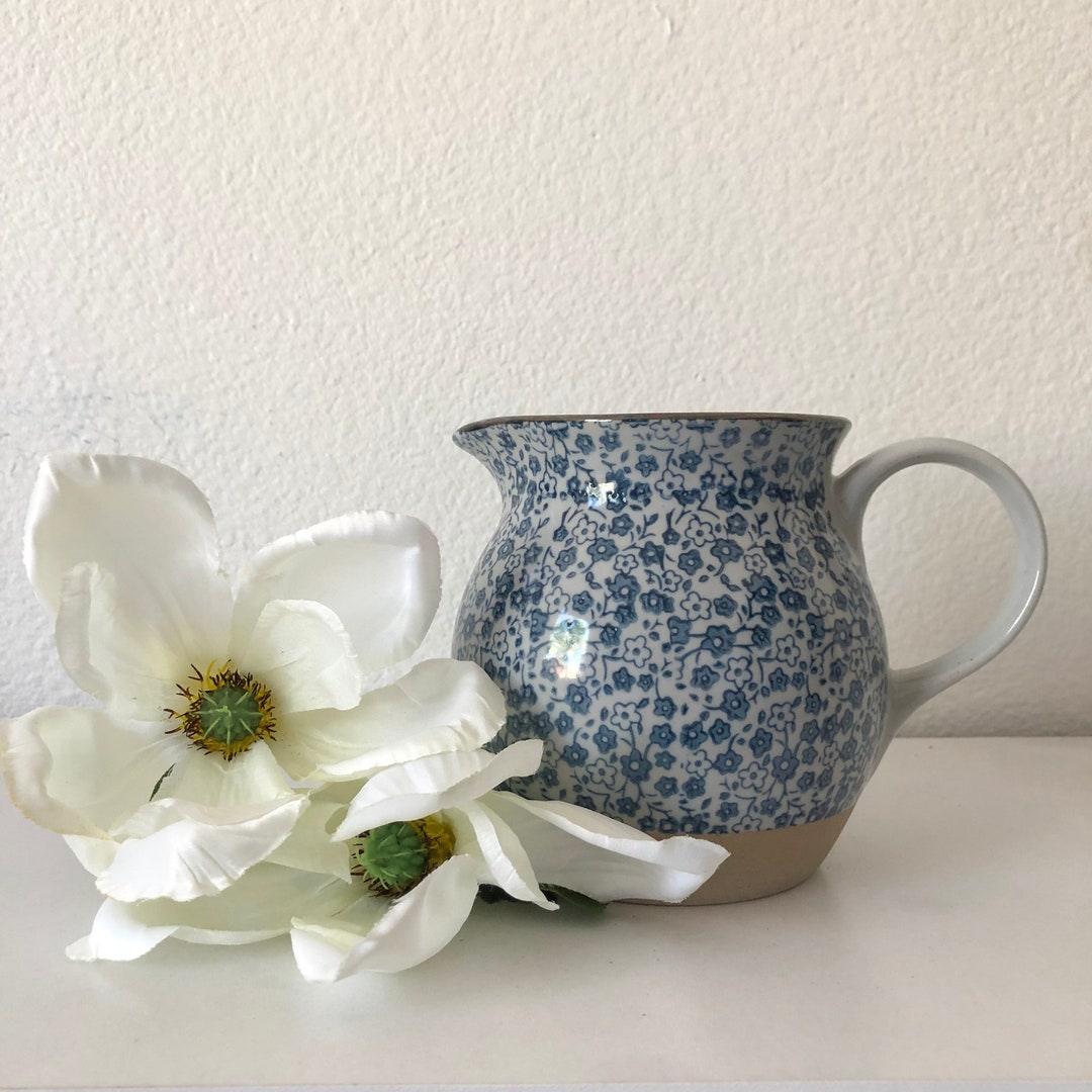 Hand Painted Blue and White Pitcher With Floral Pattern 5" H. Mouth is ...