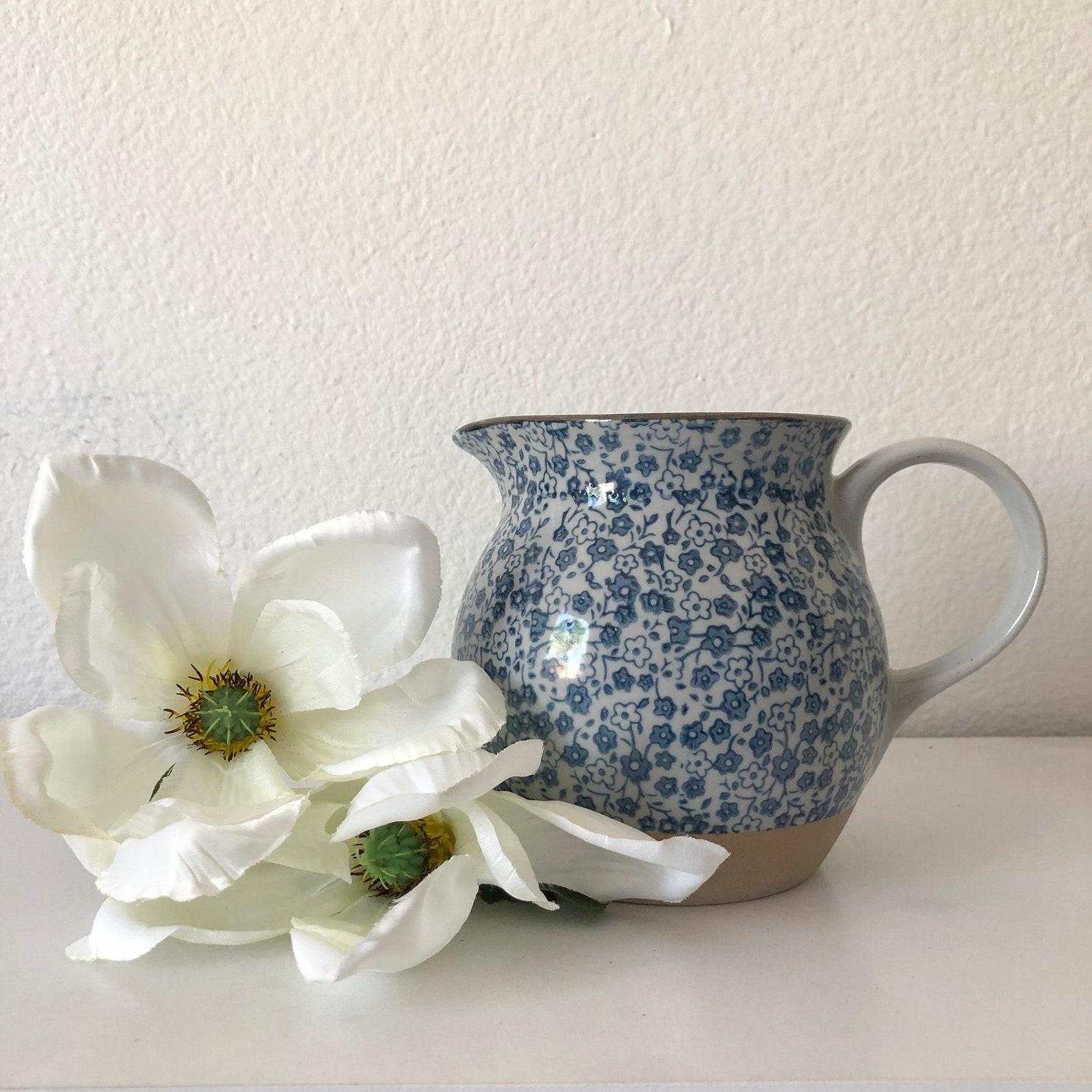 Hand Painted Blue and White Pitcher With Floral Pattern - Etsy