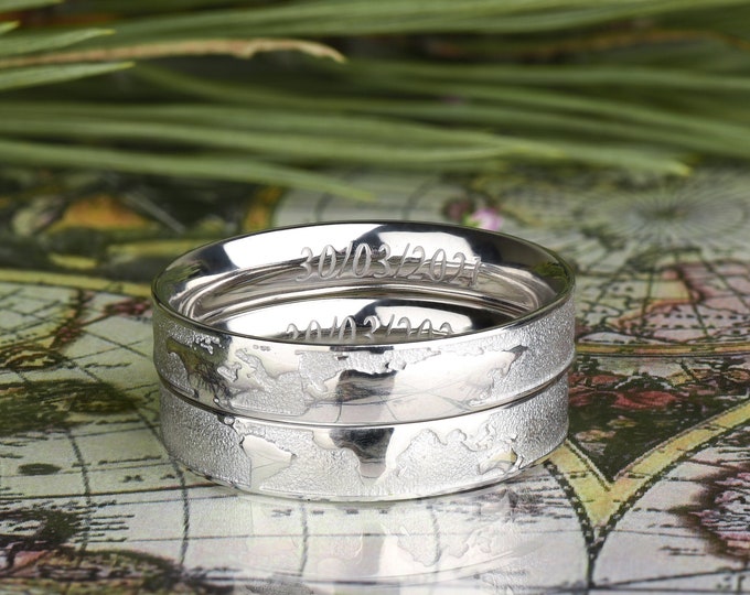 Travel Rings for Couples Coordinate Ring World Map Matching | Etsy