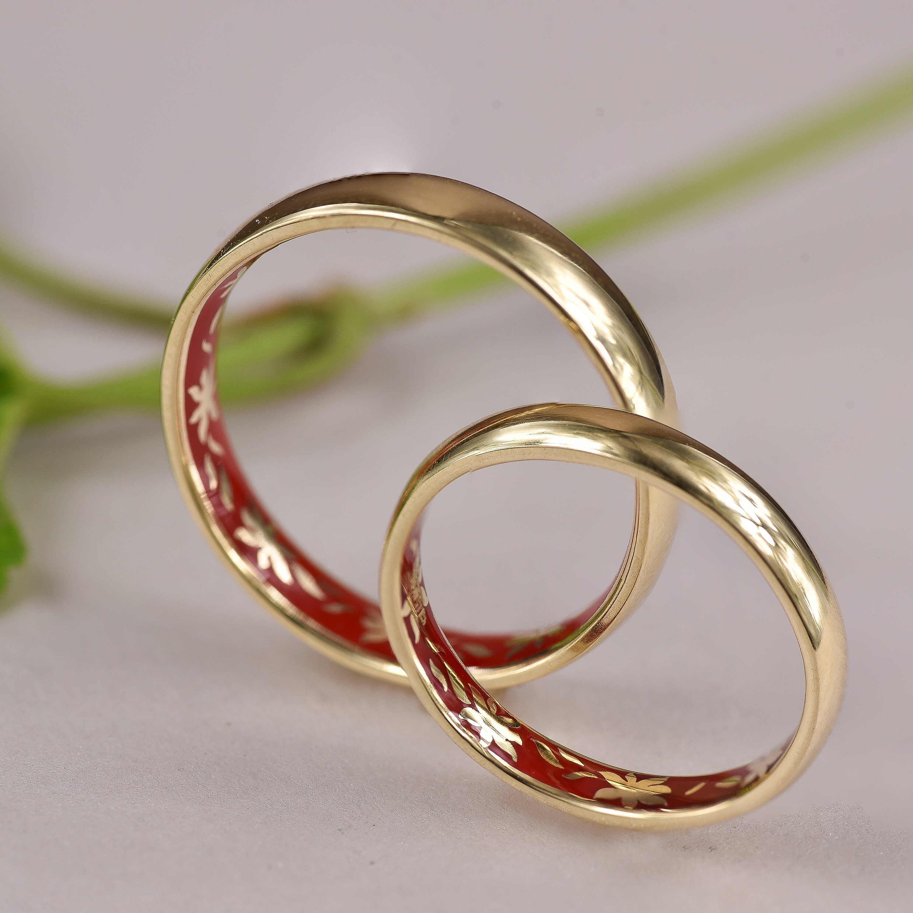 Gold Wedding Band Set Wedding Ring Set His and Her Unique - Etsy