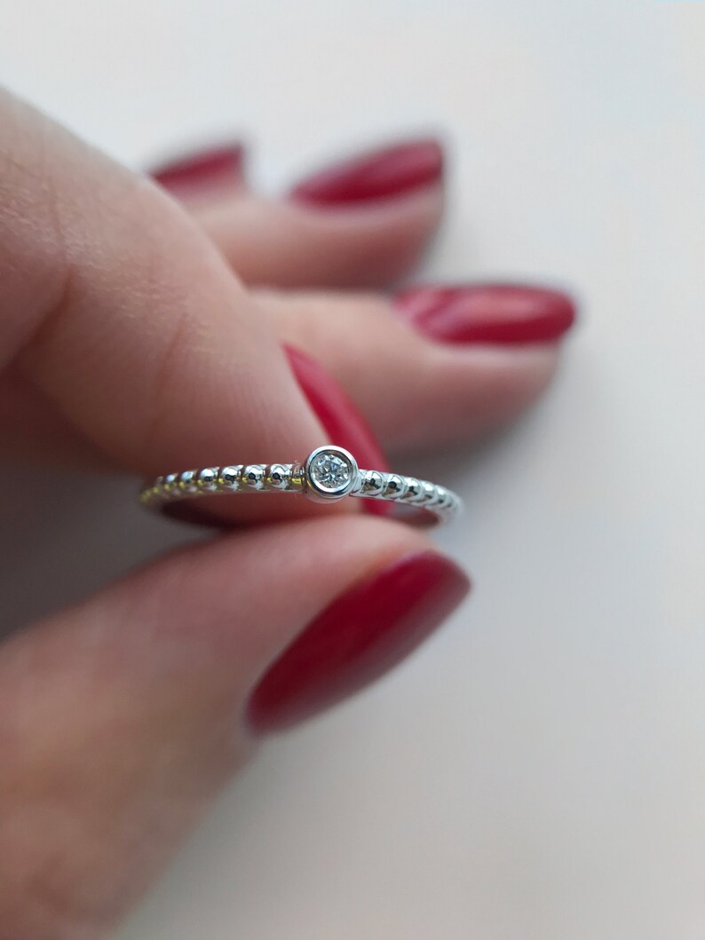 Bezel Set Ring Tiny Diamond Ring Minimalist Bead Ring Thin | Etsy