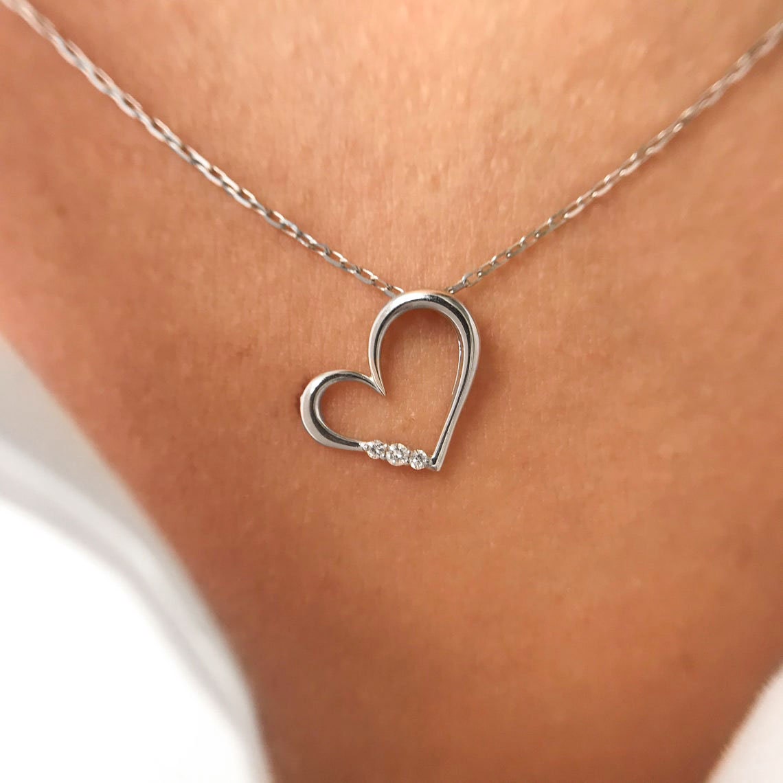 Small Heart Necklace Open Heart Necklace Dainty Heart - Etsy