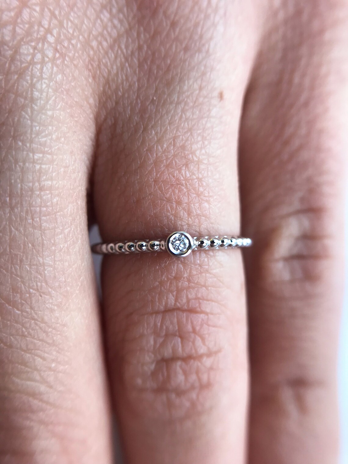 Bezel Set Ring Tiny Diamond Ring Minimalist Bead Ring Thin | Etsy