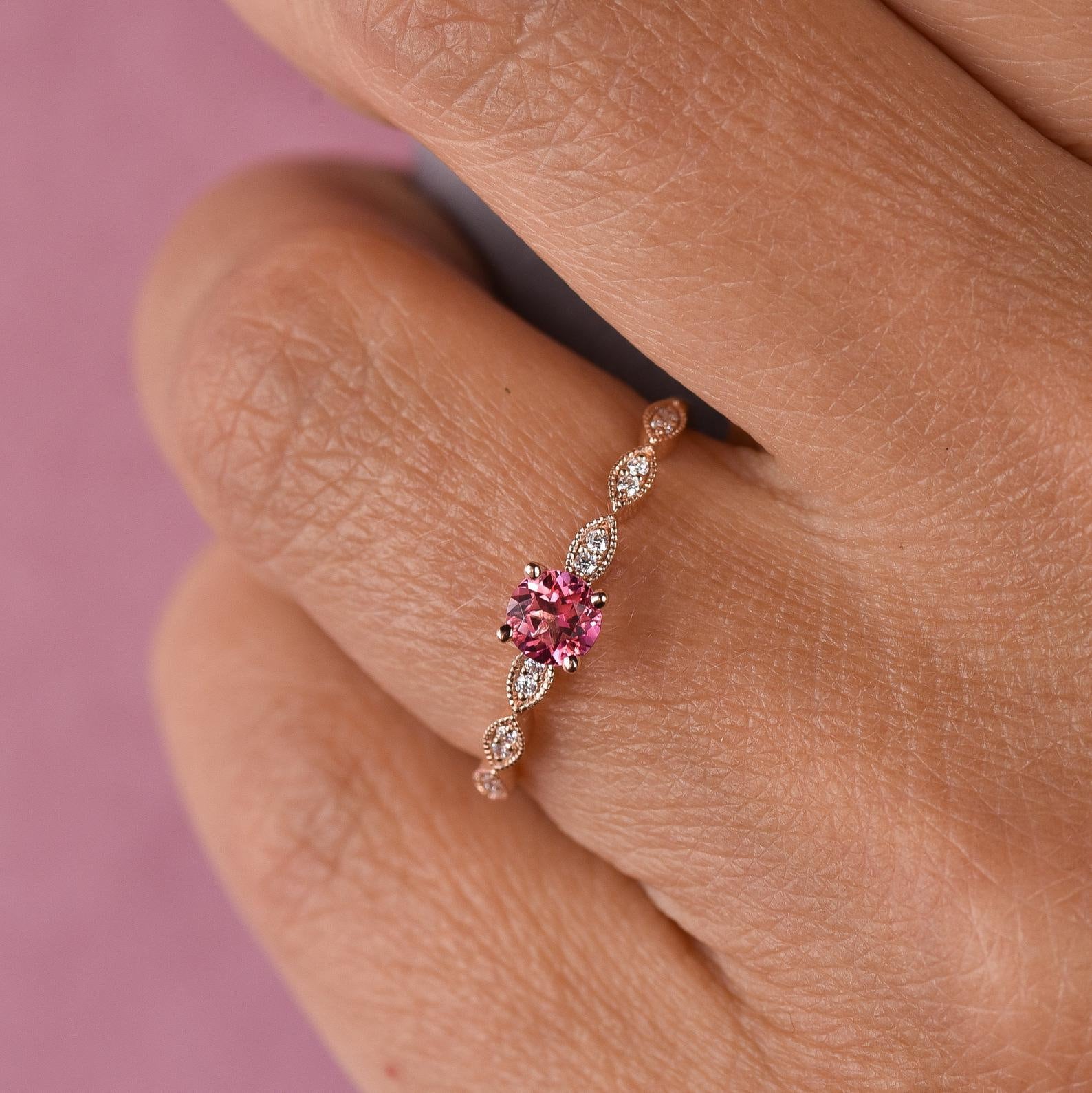 Pink Topaz Wedding Ring Art Deco Wedding Band Pink Ring for - Etsy