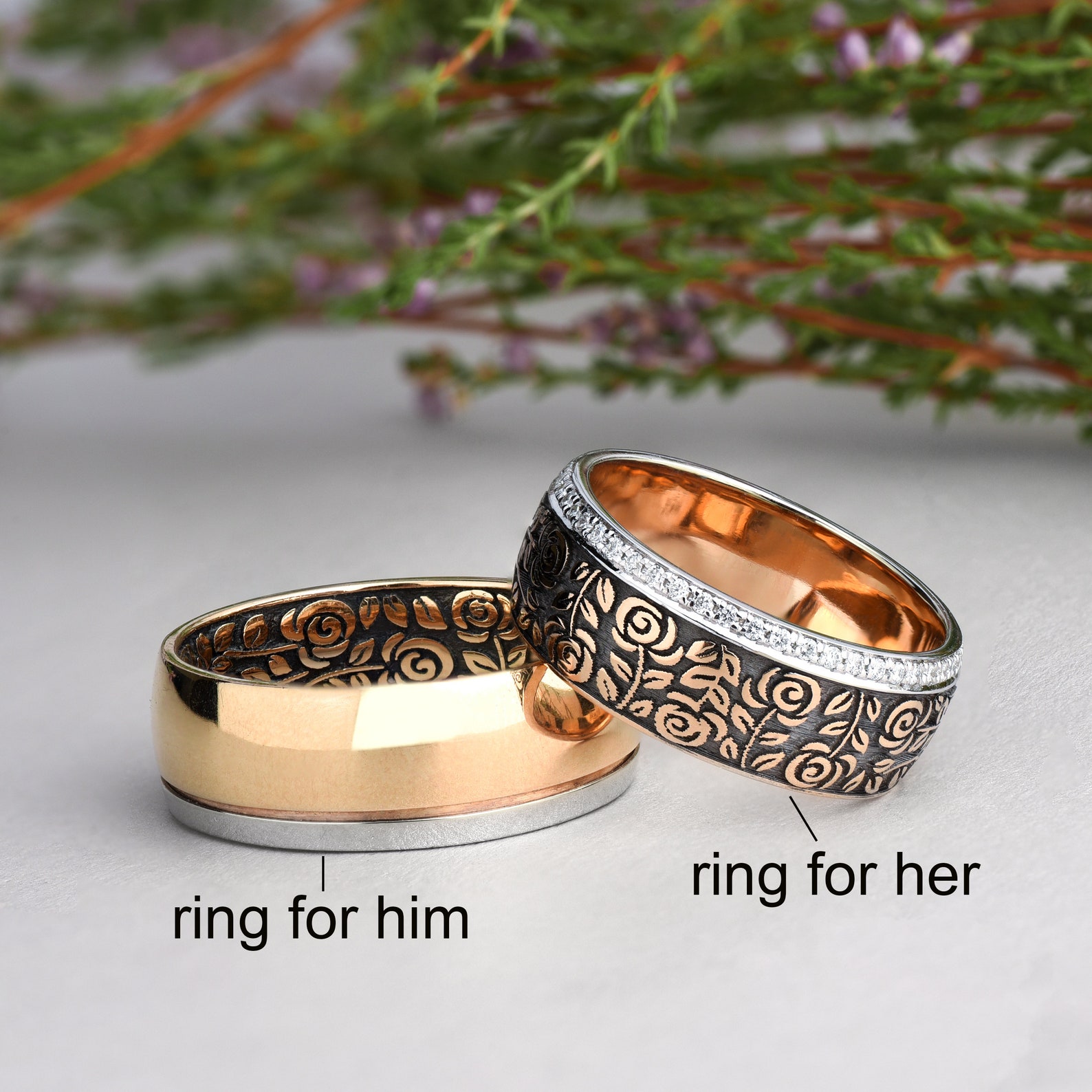 14K Solid Gold Matching Rings Matching Wedding Bands His and - Etsy