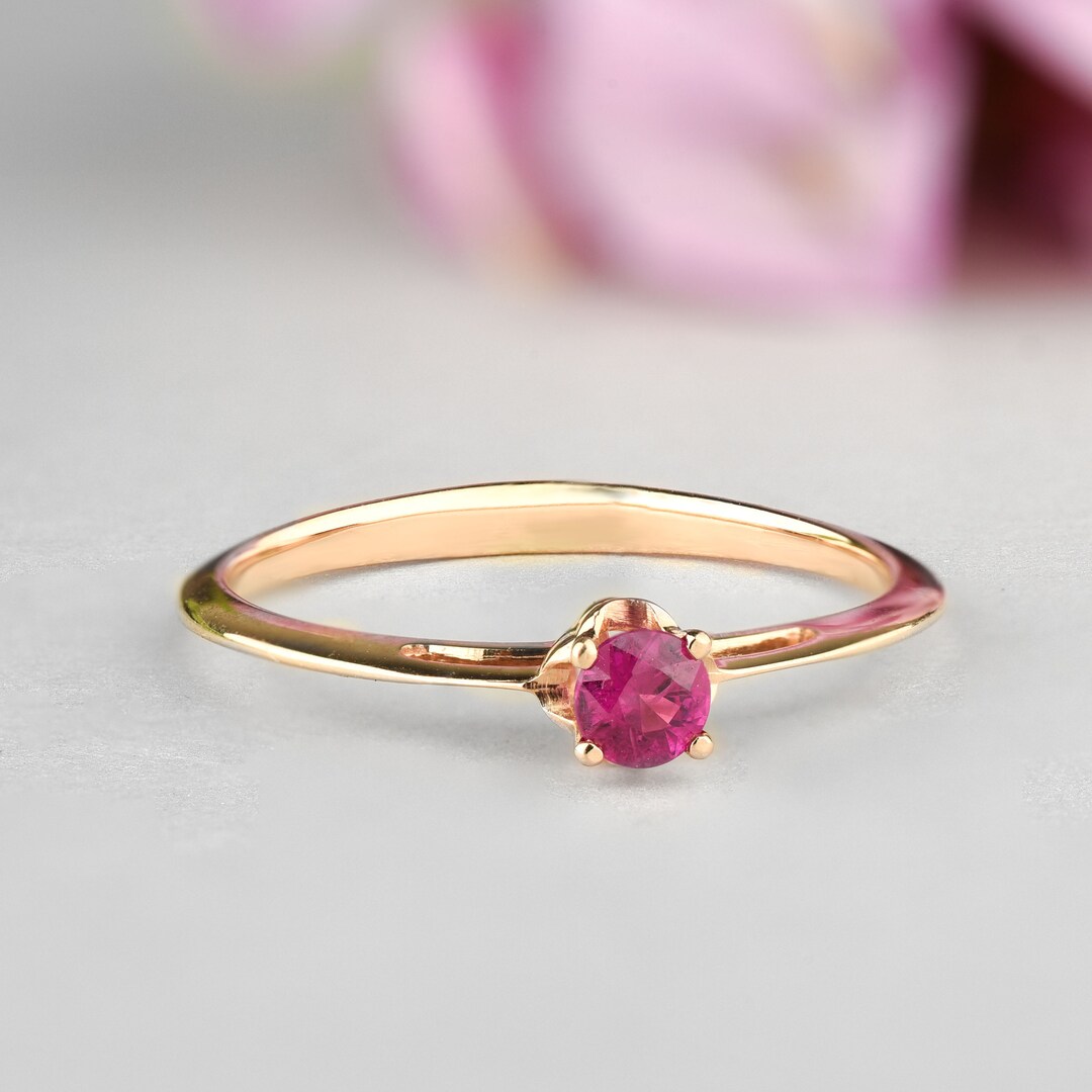 14K Gold Stackable Ruby Ring, Ruby Engagement Ring, Gold Genuine Ruby Ring - Etsy