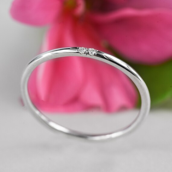1 Mm Stacking Ring White Gold White Gold Wedding Band Women | Etsy