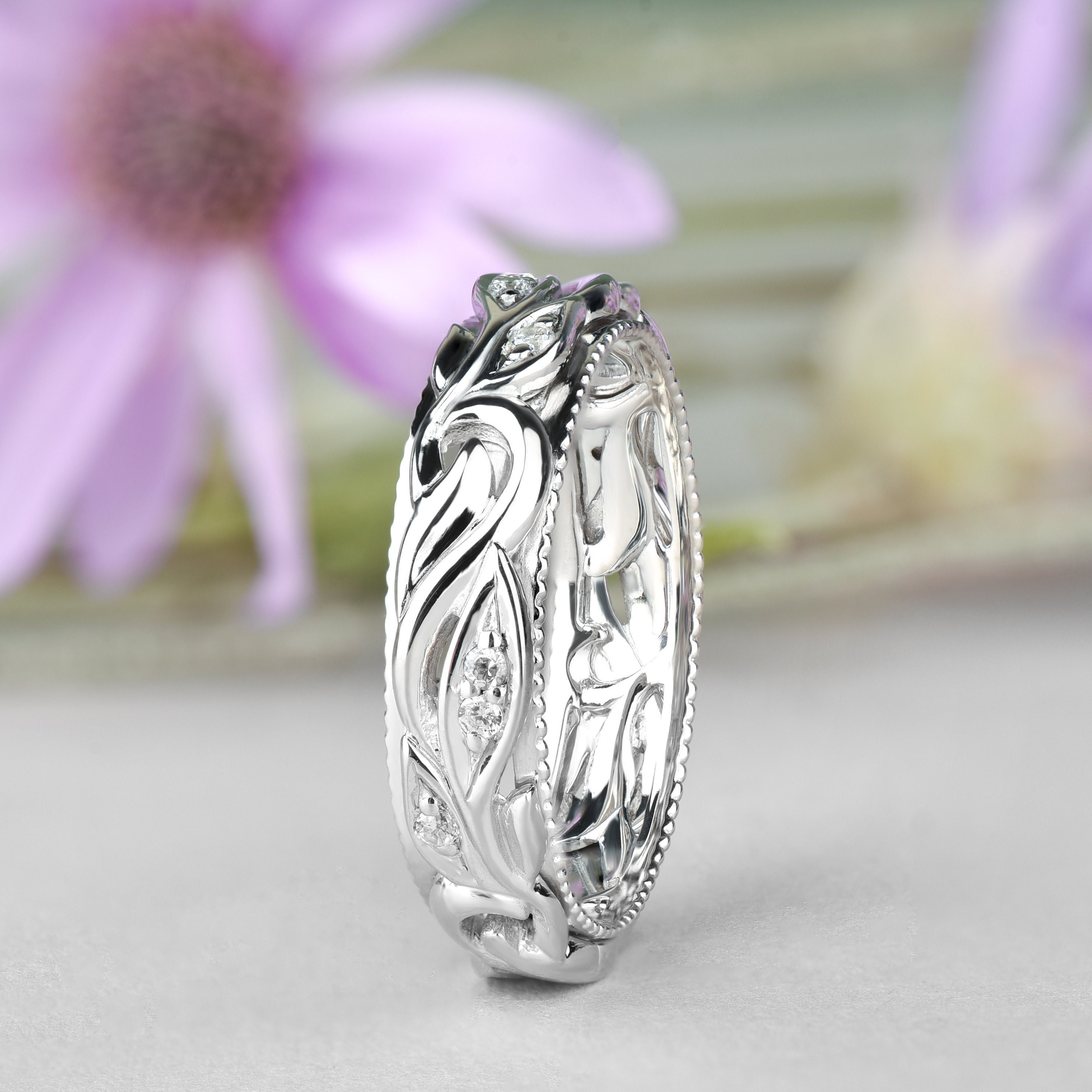 Diamond Vine Ring Unique Wedding Band Nature Inspired Ring - Etsy