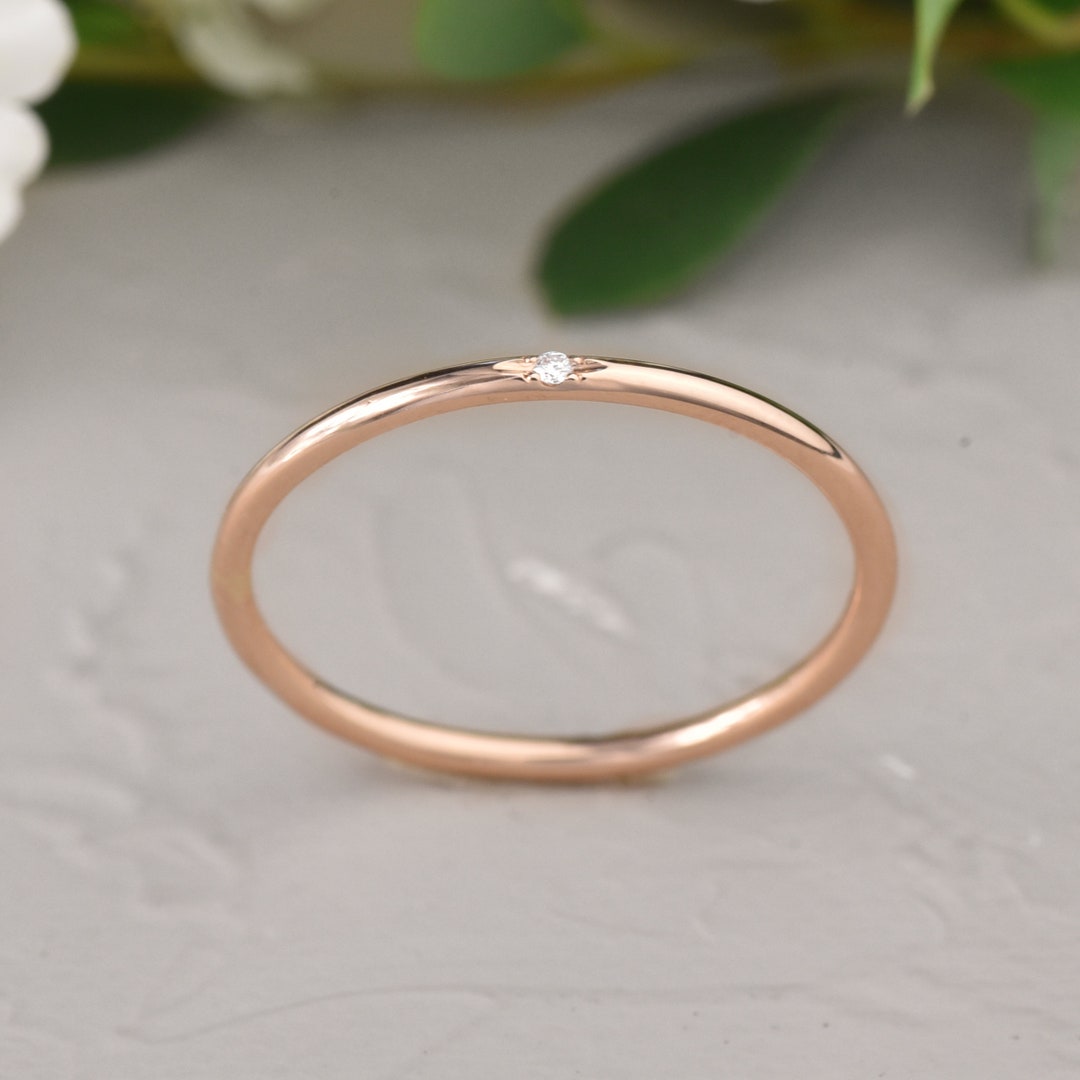 Simple Wedding Ring 1 Mm Promise Ring for Her Pave Diamond - Etsy