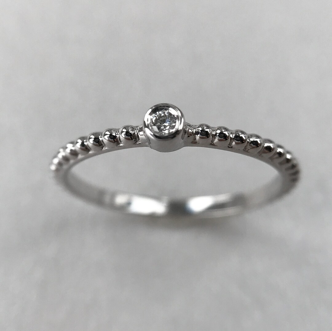Bezel Set Ring Tiny Diamond Ring Minimalist Bead Ring Thin Engagement ...