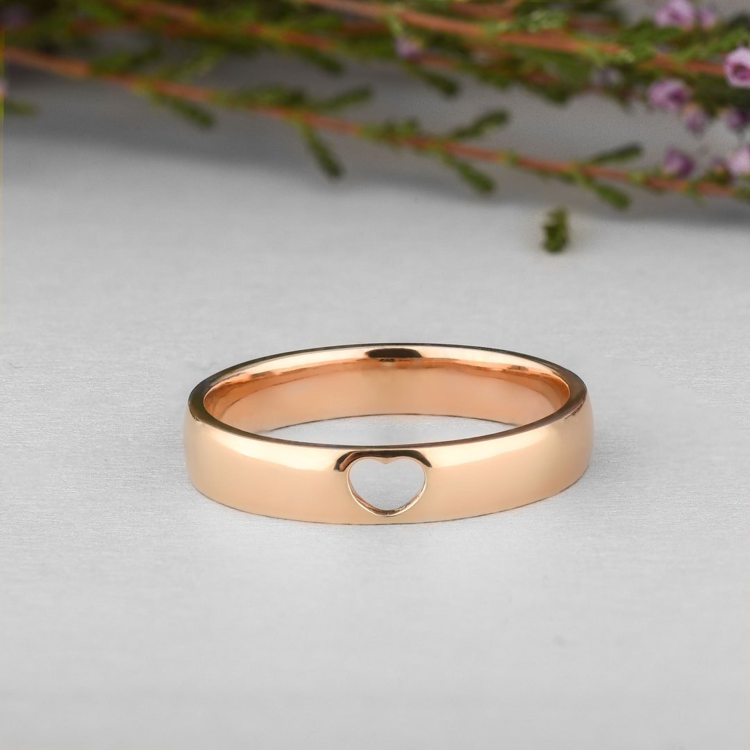 Plain 14K Rose Gold Engraved Ring, Solid Gold Thumb Ring, Open Thick ...