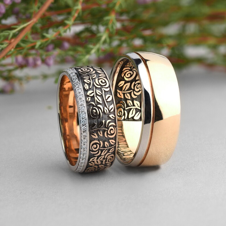 14K Solid Gold Matching Rings Matching Wedding Bands His and - Etsy