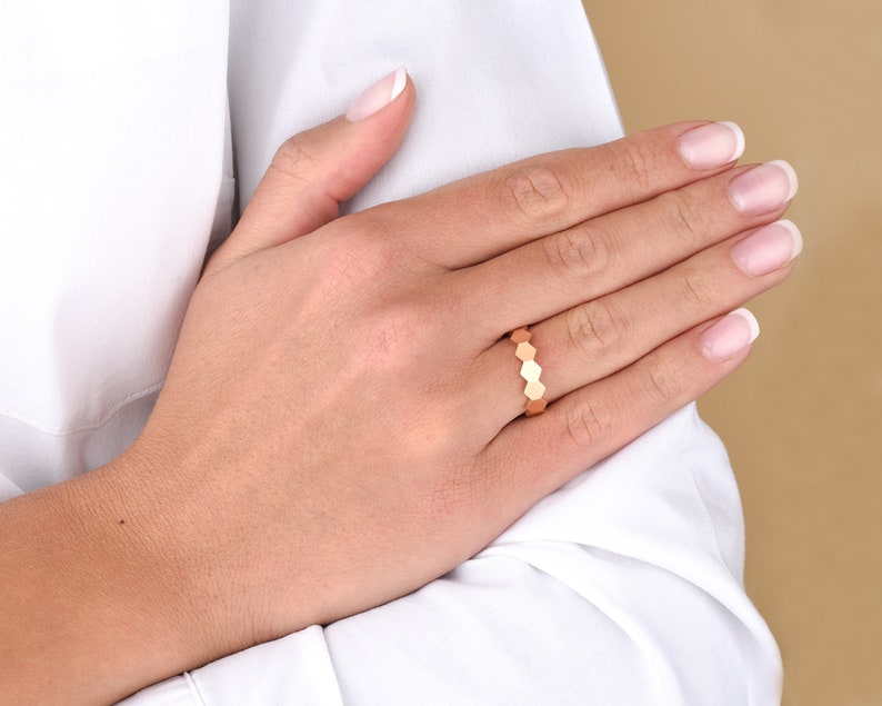 14K Solid Rose Gold Bee Ring Womens Gold Ring Wide Honeycomb - Etsy