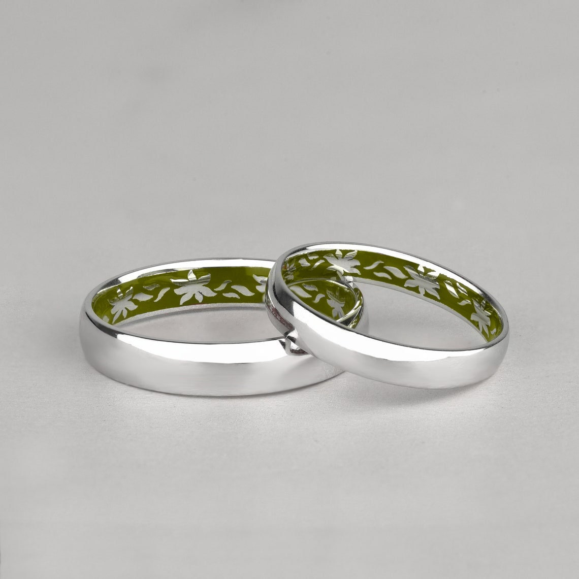 14K Gold and Green Ring Set Male and Female Wedding Bands | Etsy