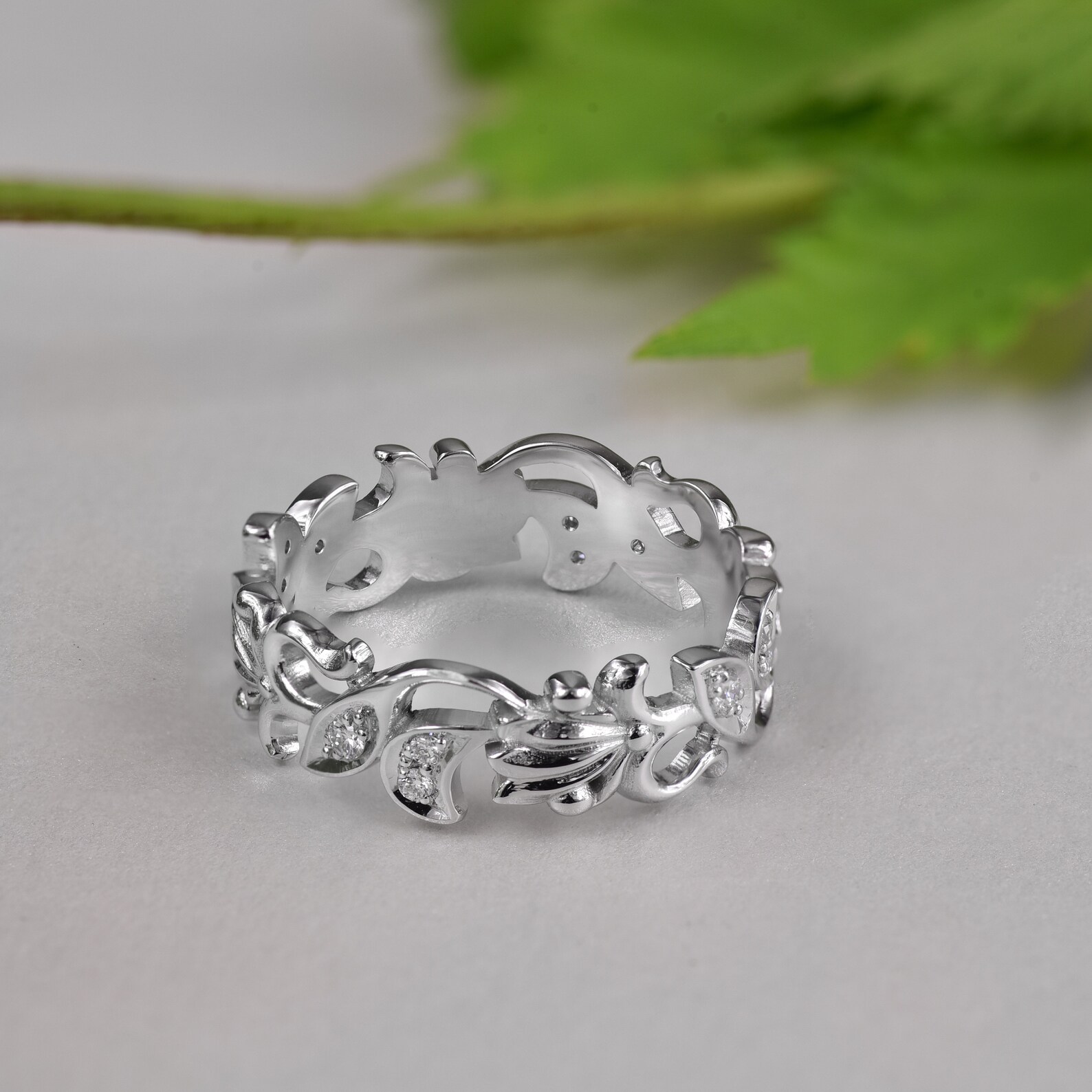 Couple Ring Set Gold Wedding Band Floral Wedding Band His | Etsy