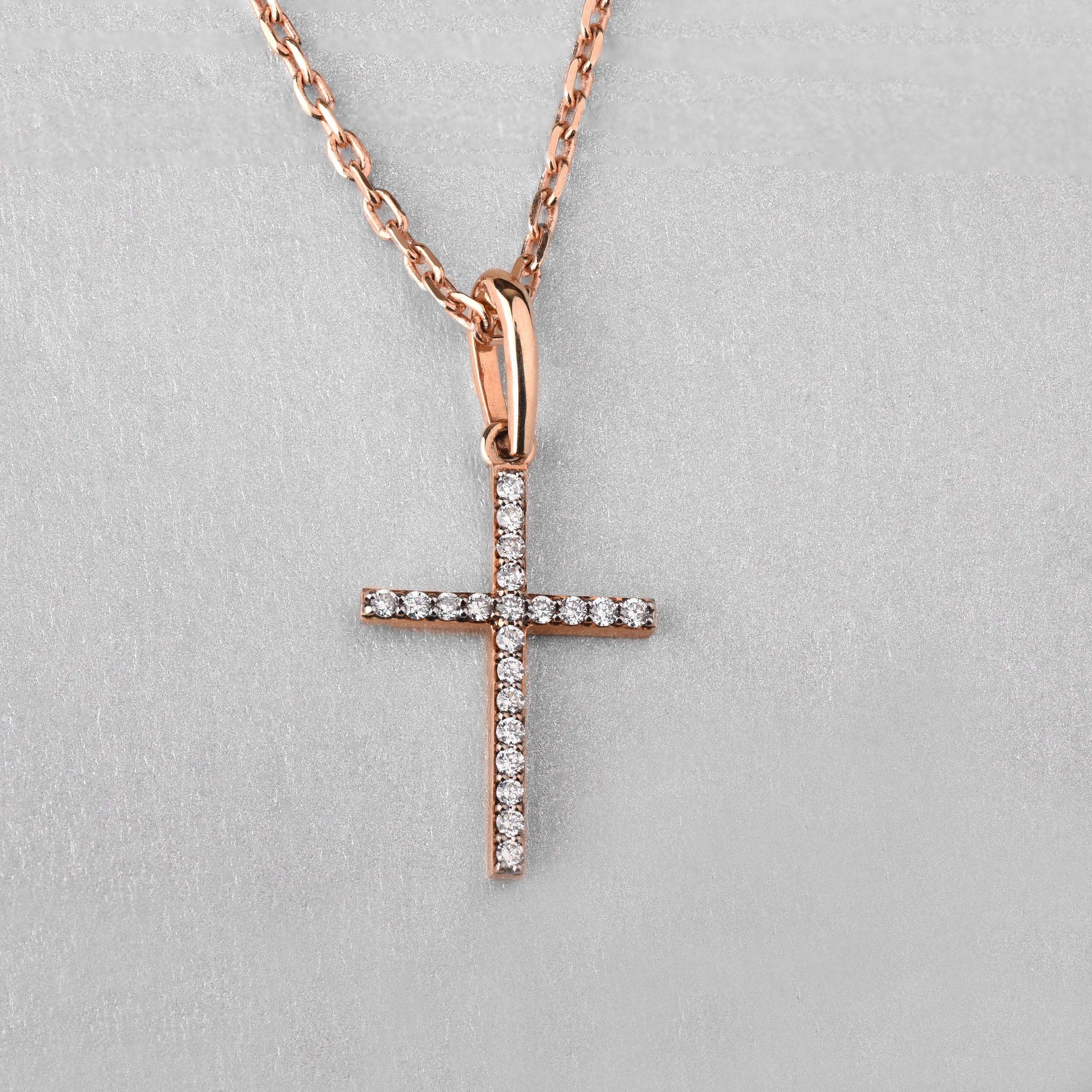 Rose Gold Cross Necklace Women14k Gold Cross Pendant Tiny | Etsy