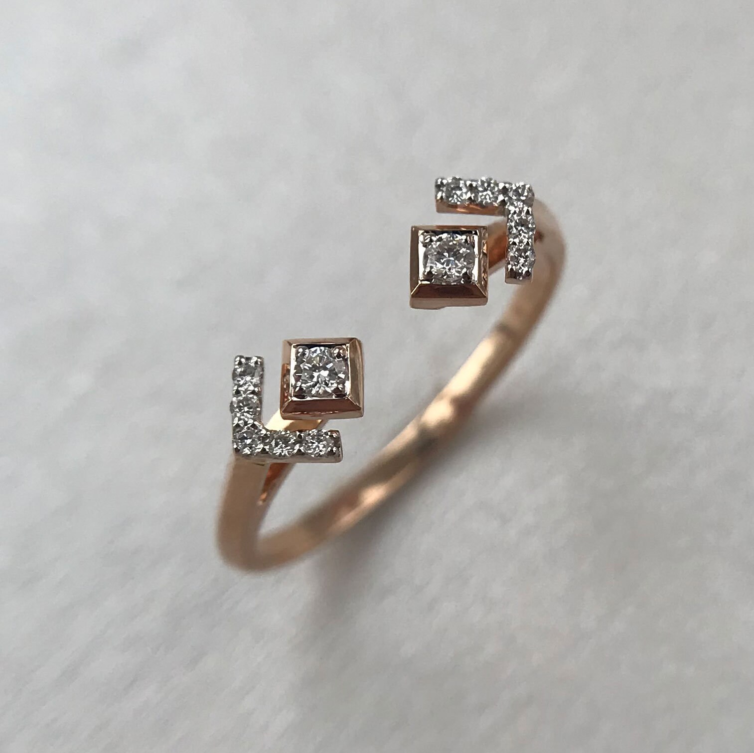 14K Gold Diamond Open Ring Minimalist Boho Stacking Ring | Etsy