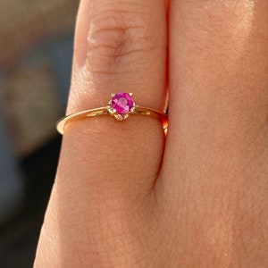 14K Gold Stackable Ruby Ring, Ruby Engagement Ring, Gold Genuine Ruby Ring - Etsy