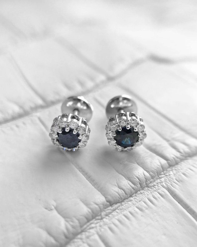 Sapphire Stud Earrings in White Gold Vintage Style Sapphire - Etsy
