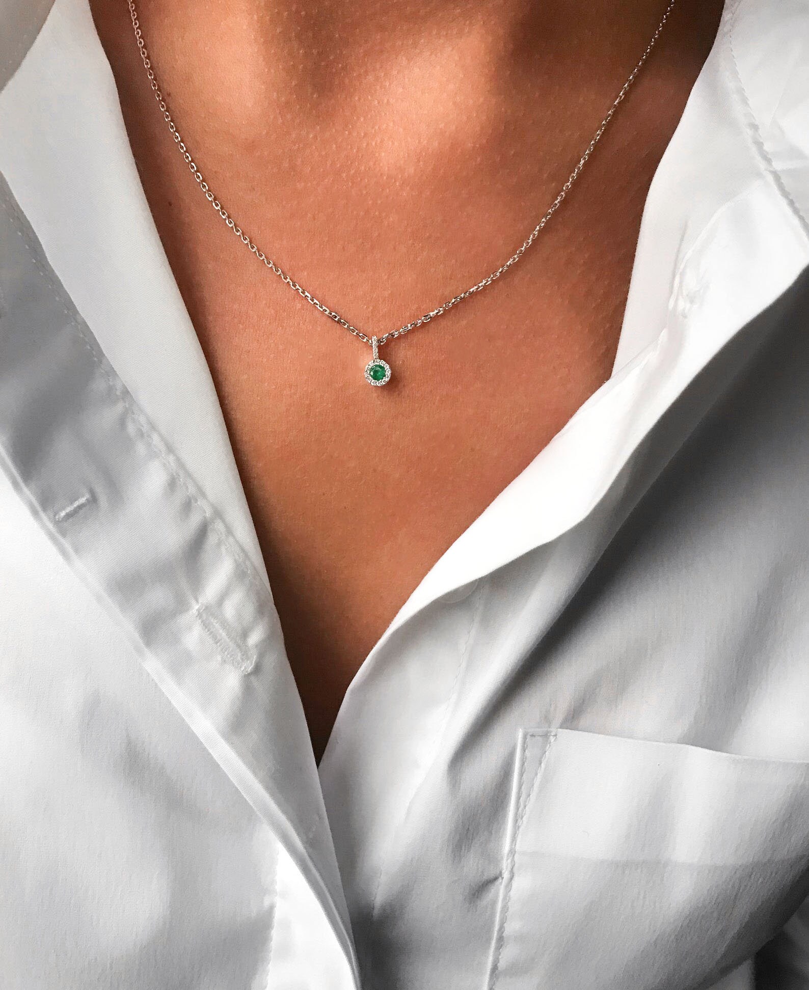 14k Solid Gold Chain Necklace With Emerald Pendant Solid Gold - Etsy