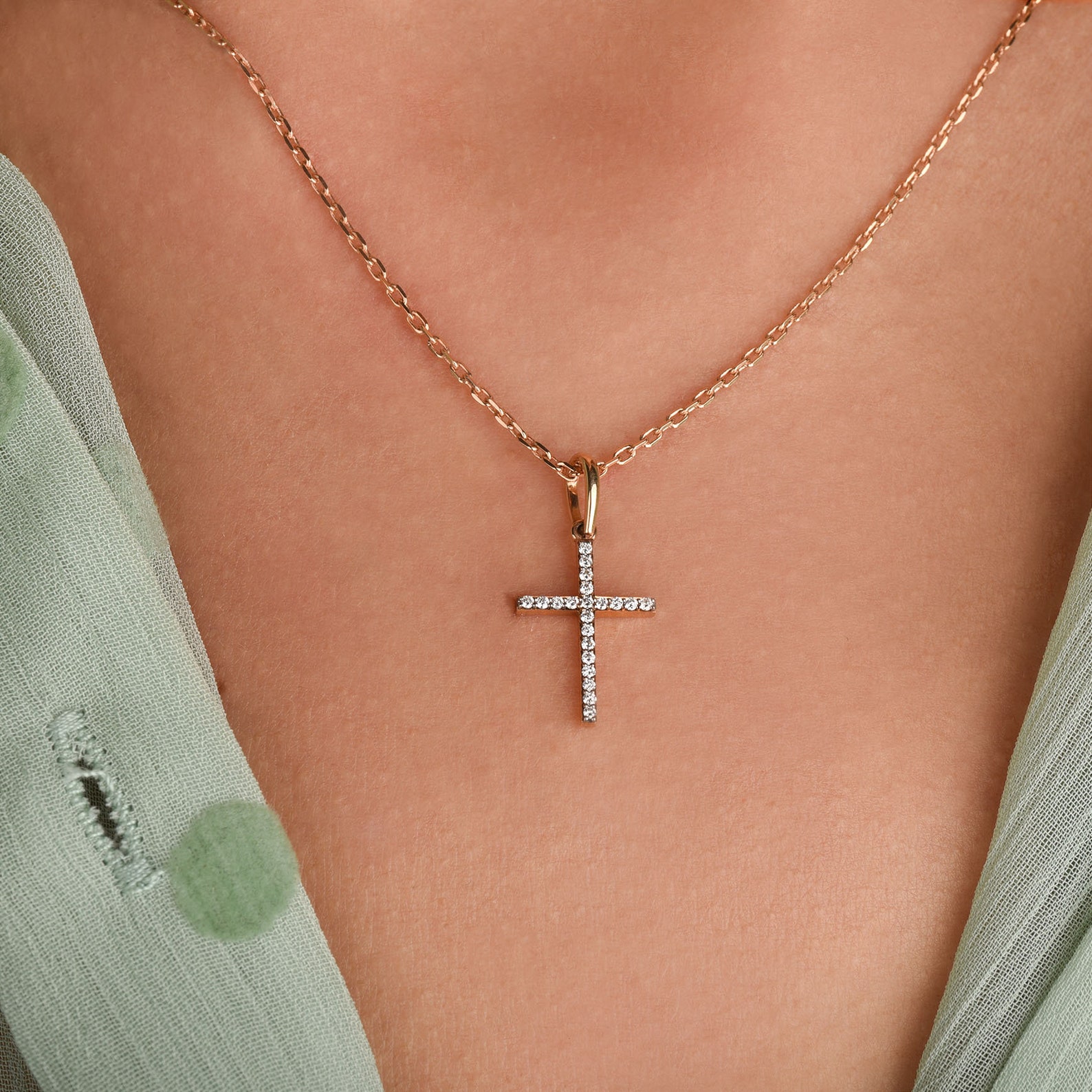 Rose Gold Cross Necklace Women14k Gold Cross Pendant Tiny - Etsy