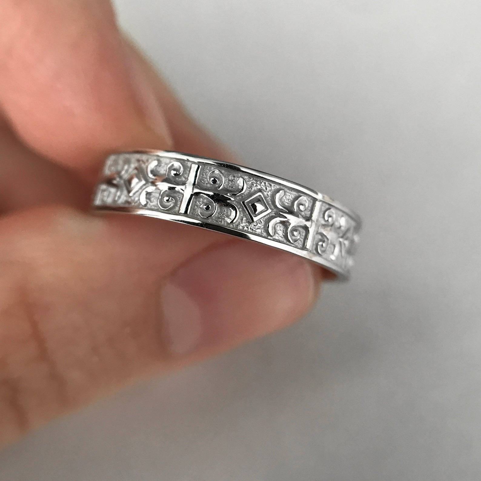 14K White gold mens wedding band Male promise ring Mens | Etsy