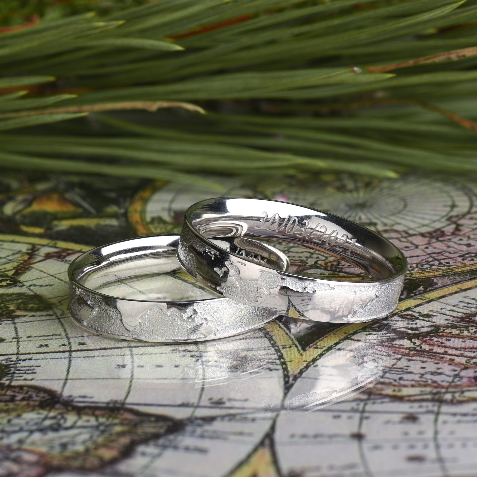 Travel Rings for Couples Coordinate Ring World Map Matching - Etsy