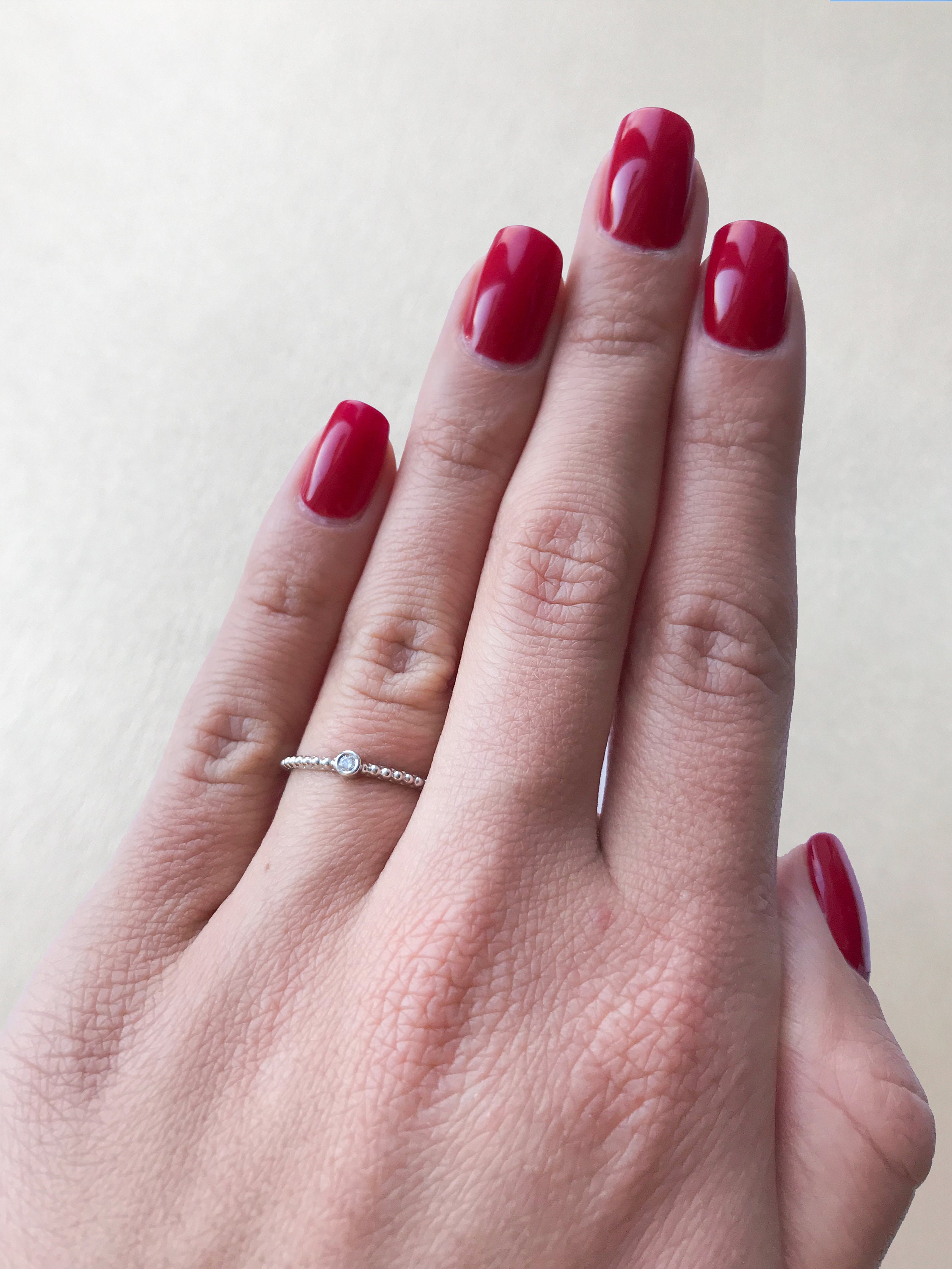 Bezel Set Ring Tiny Diamond Ring Minimalist Bead Ring Thin | Etsy