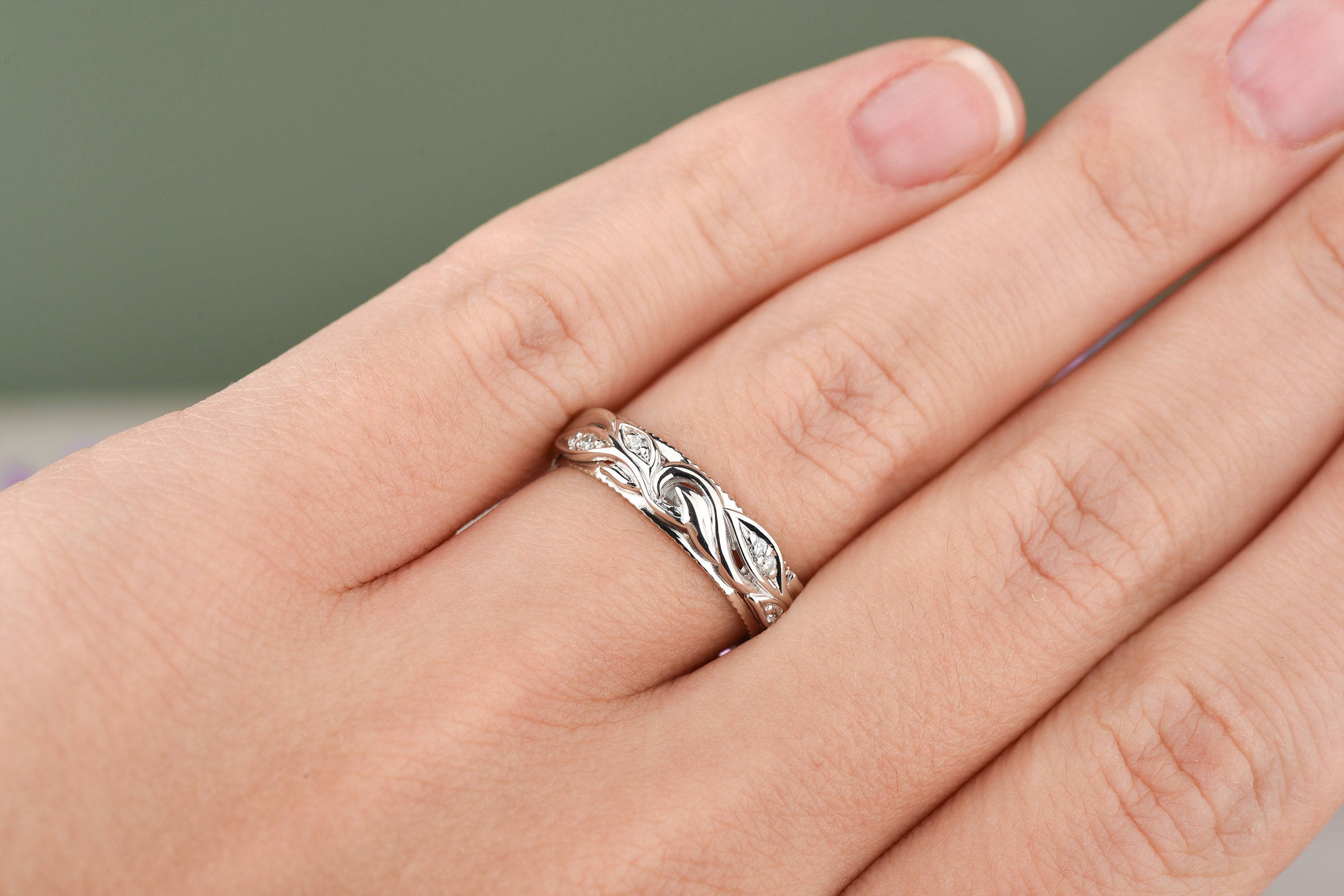 Diamond Vine Ring Unique Wedding Band Nature Inspired Ring - Etsy