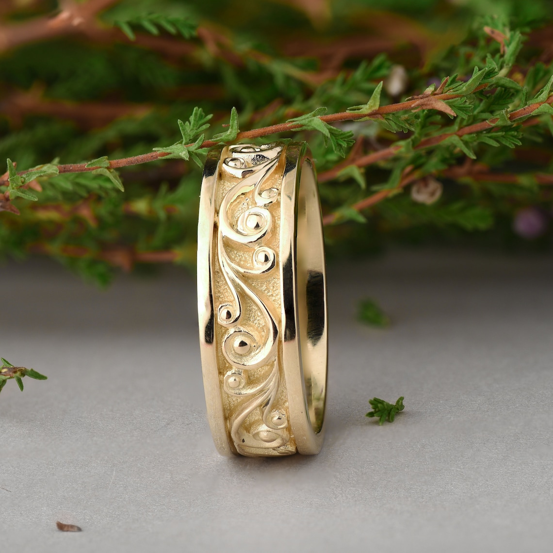 Yellow gold wedding band set his and hers comfort fit Solid | Etsy