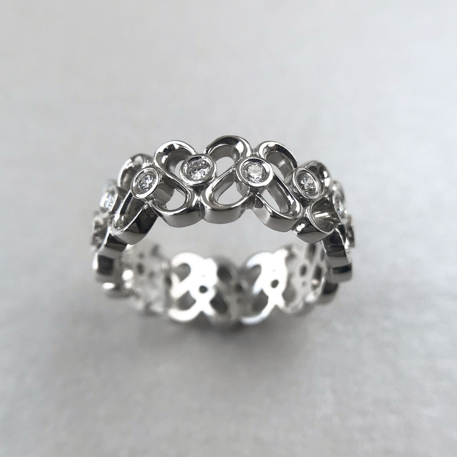 Filigree Wedding Band Women Wave Ring White Gold Lace - Etsy