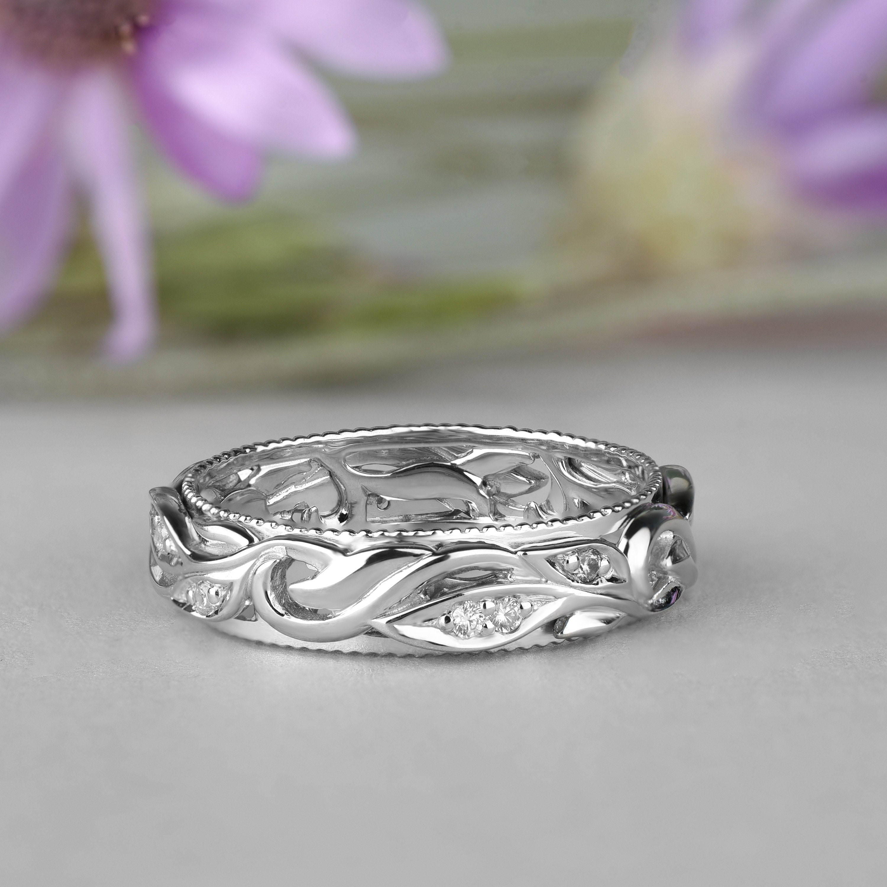 Diamond Vine Ring Unique Wedding Band Nature Inspired Ring - Etsy