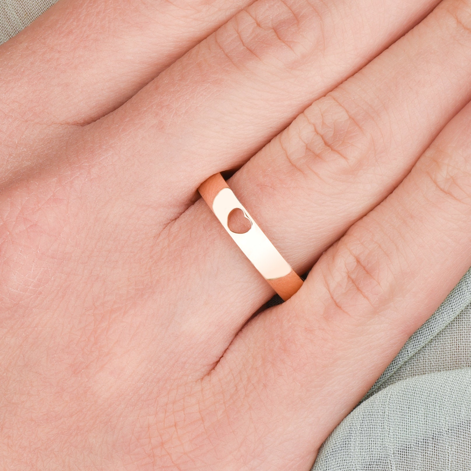 Plain 14K Rose gold engraved ring Solid gold thumb ring Open | Etsy