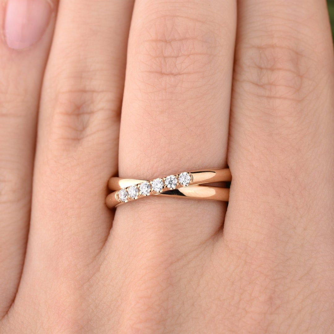 14K Solid Gold Ring, Gold Criss Cross Ring, X Ring With Cubic Zirconia or Diamonds, Wedding Ring ...