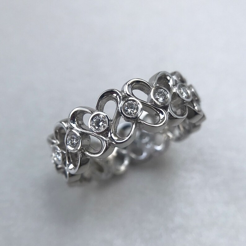 Filigree Wedding Band Women Wave Ring White Gold Lace - Etsy