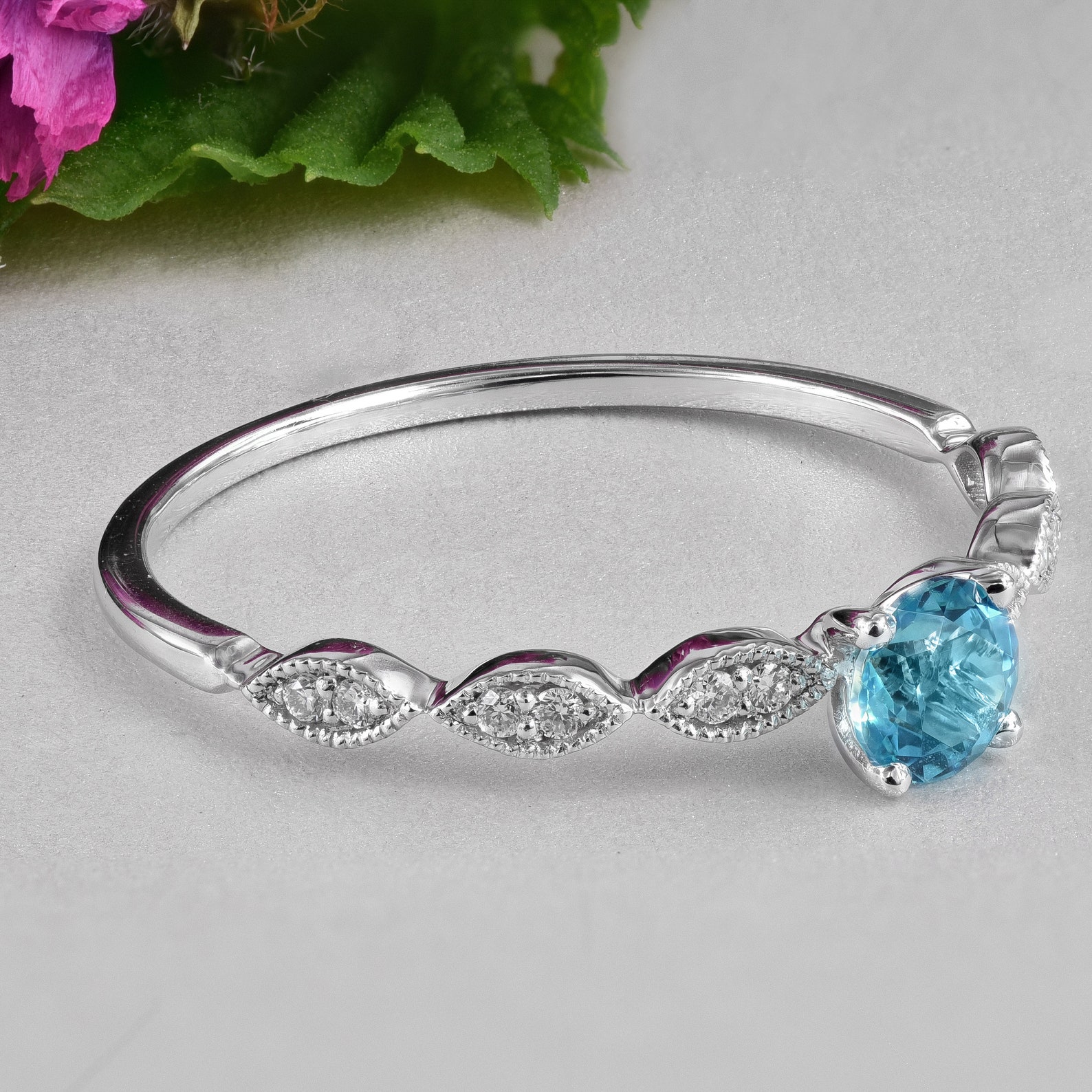 Topaz Engagement Ring Blue Topaz Ring Art Deco Engagement | Etsy