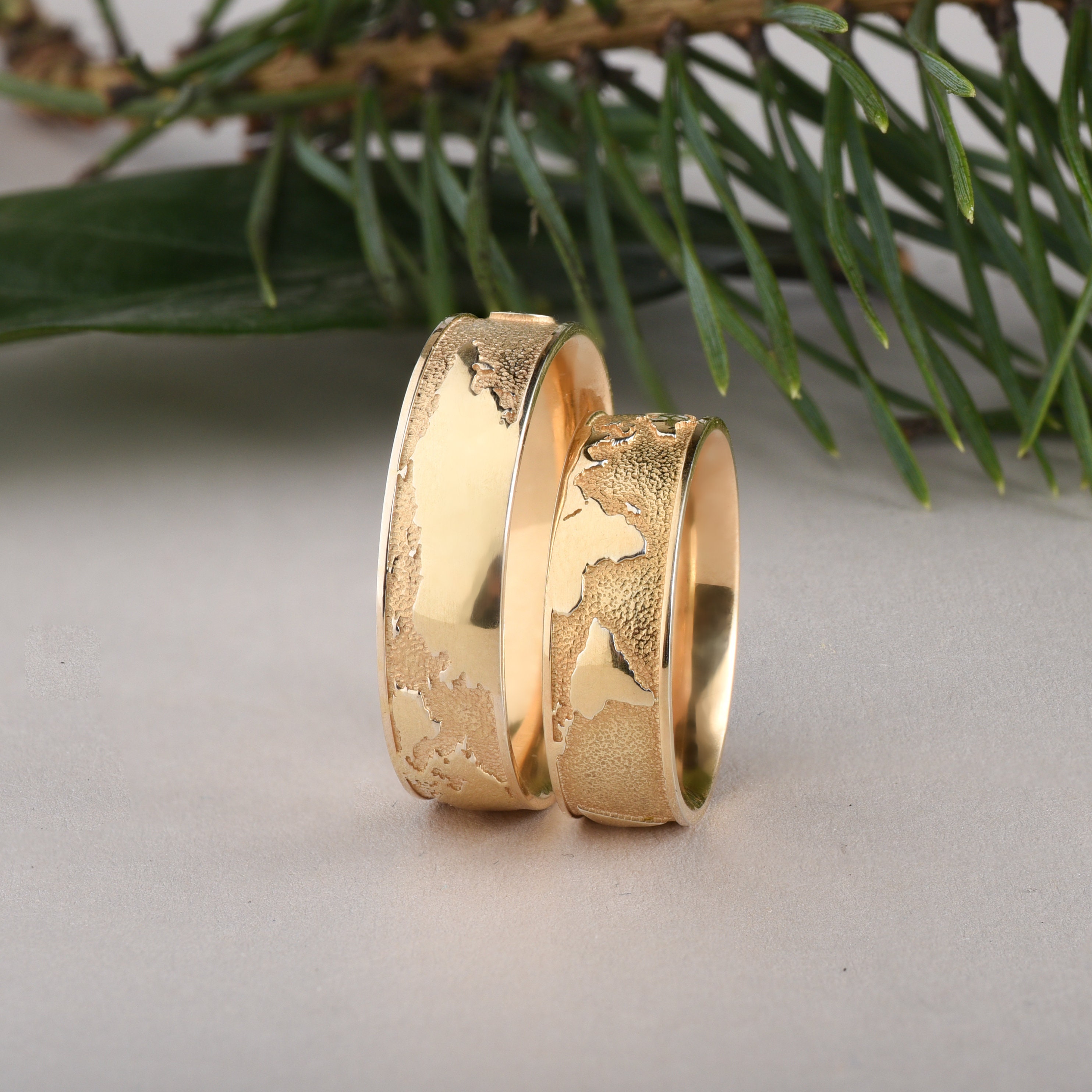 14K Solid Gold Coordinate Ring Set Matching Wedding Bands | Etsy