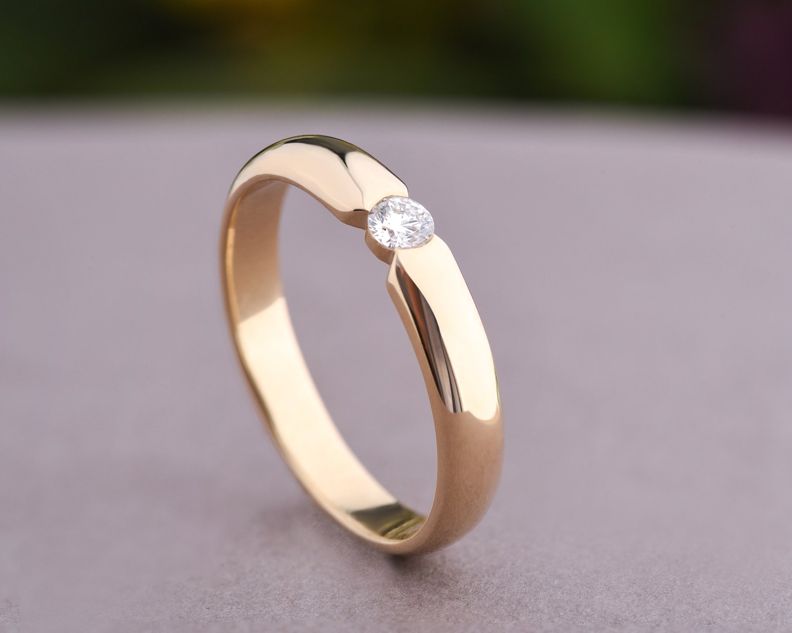 Tension Setting Ring With Genuine Diamond Band Rings for - Etsy