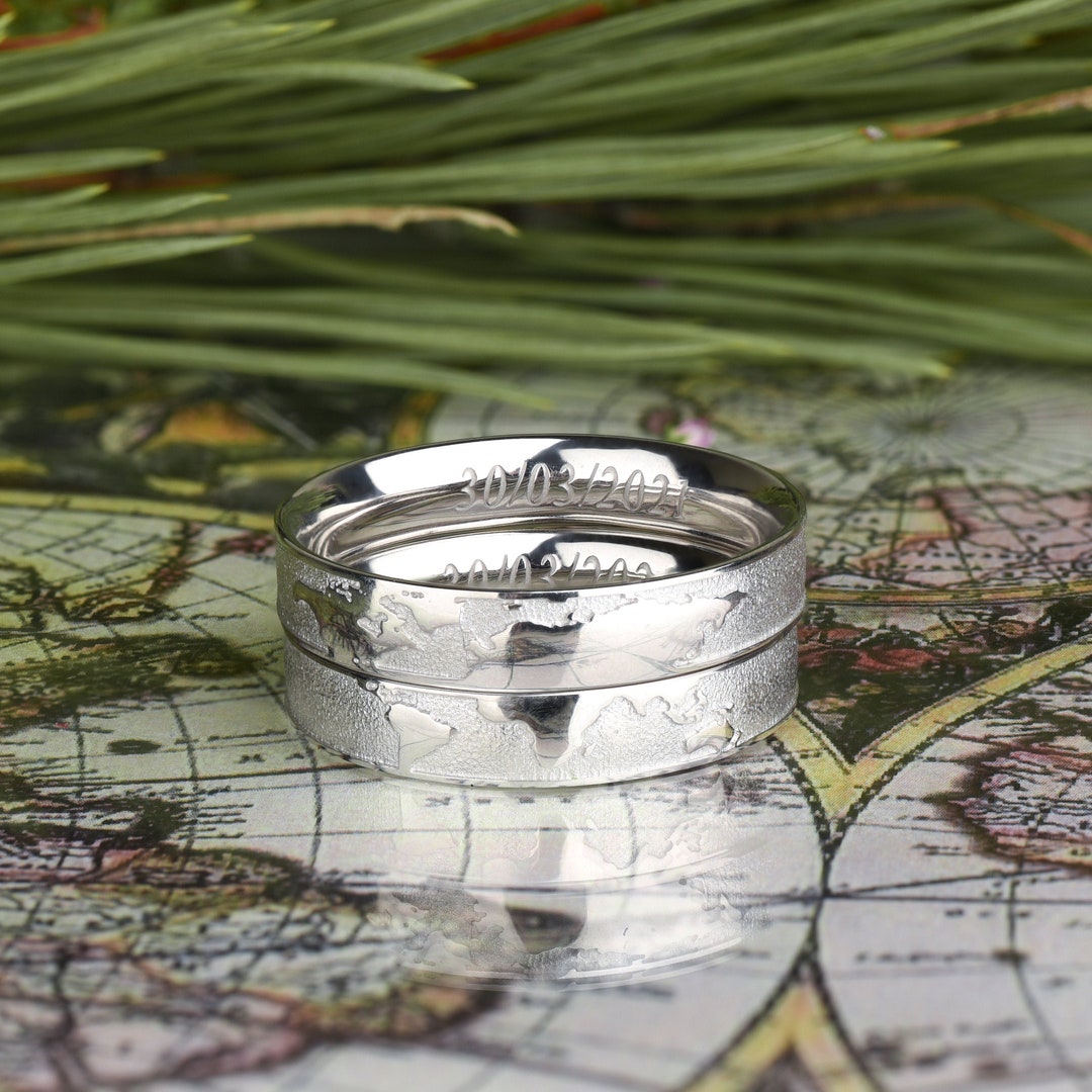 Travel Rings for Couples, Coordinate Ring, World Map Matching Rings in ...