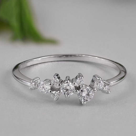 Diamond Cluster Ring Cluster Engagement Ring in 14k Gold Twig Diamond Wedding Band Wedding Bands Cluster Wedding Ring