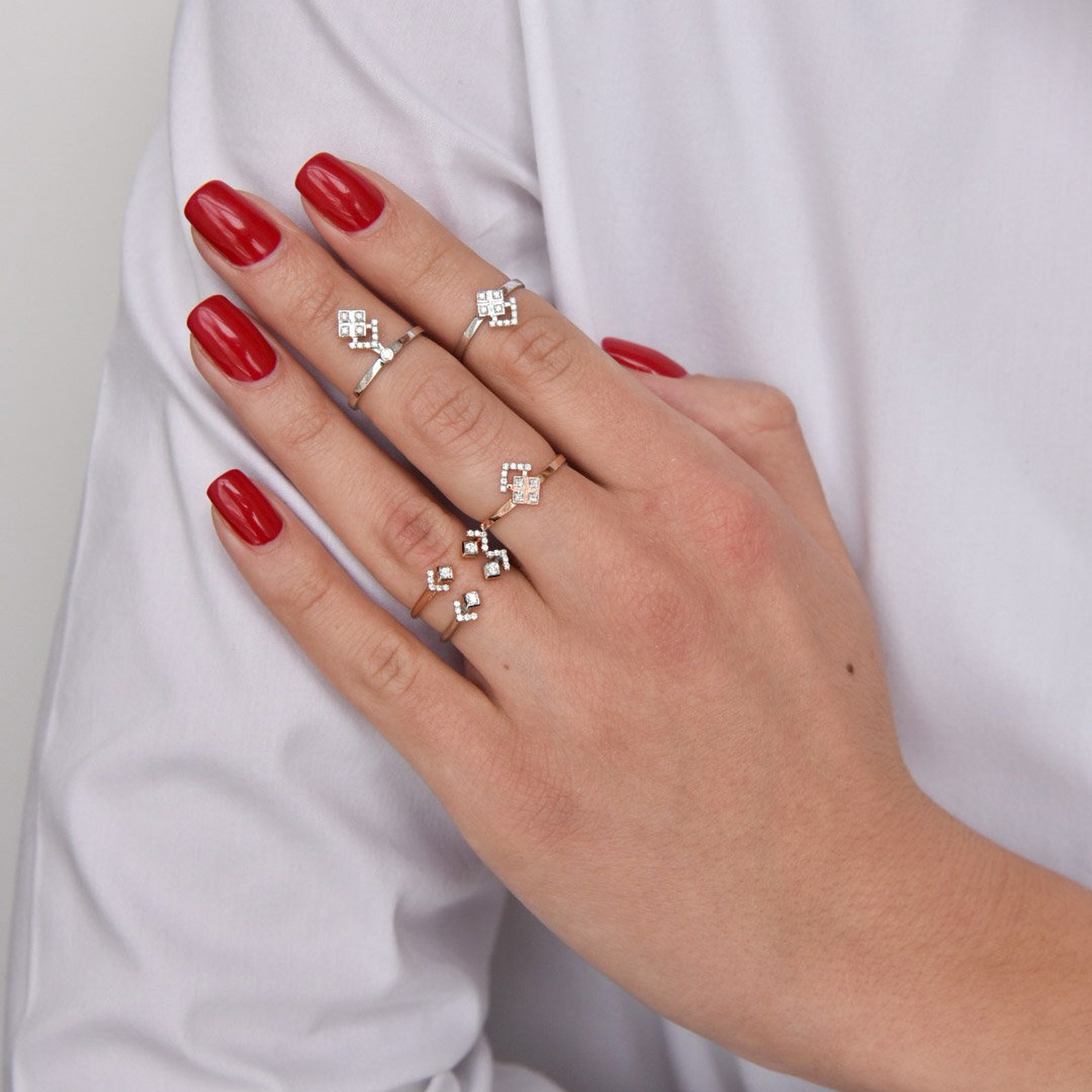 14K Gold Diamond Open Ring Minimalist Boho Stacking Ring | Etsy