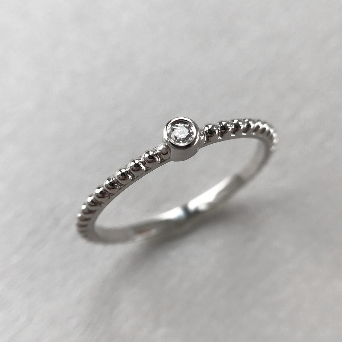 Bezel Set Ring Tiny Diamond Ring Minimalist Bead Ring Thin | Etsy