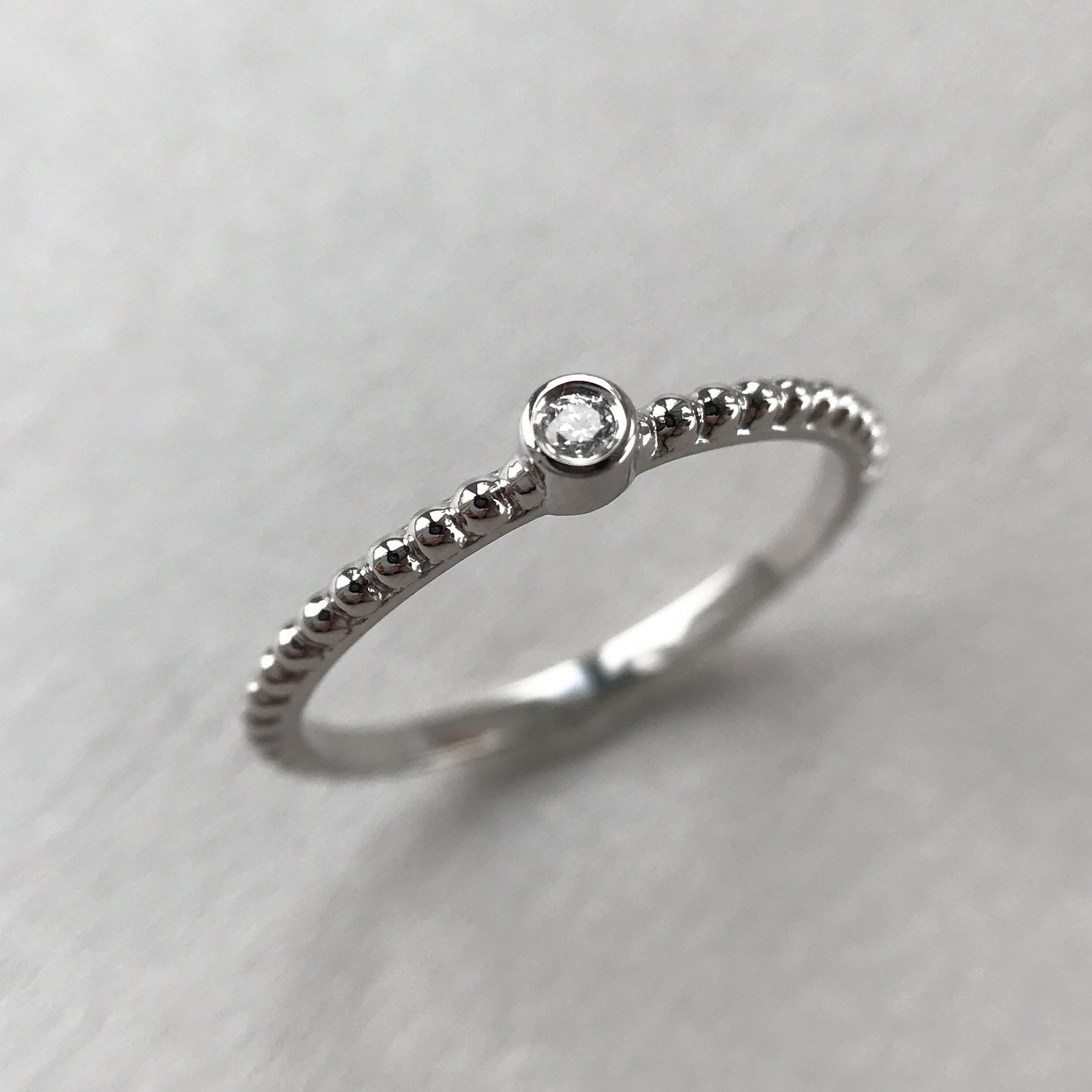 Bezel Set Ring Tiny Diamond Ring Minimalist Bead Ring Thin | Etsy
