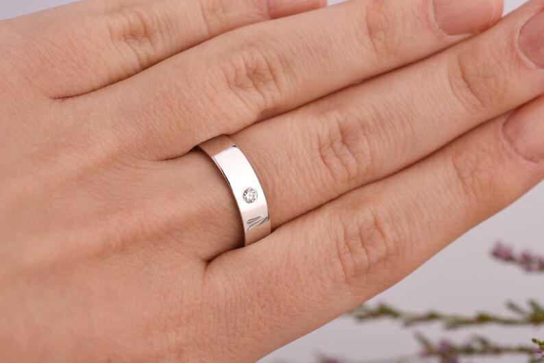 White Gold Wedding Band Set With Diamond Couple Rings in 14K | Etsy