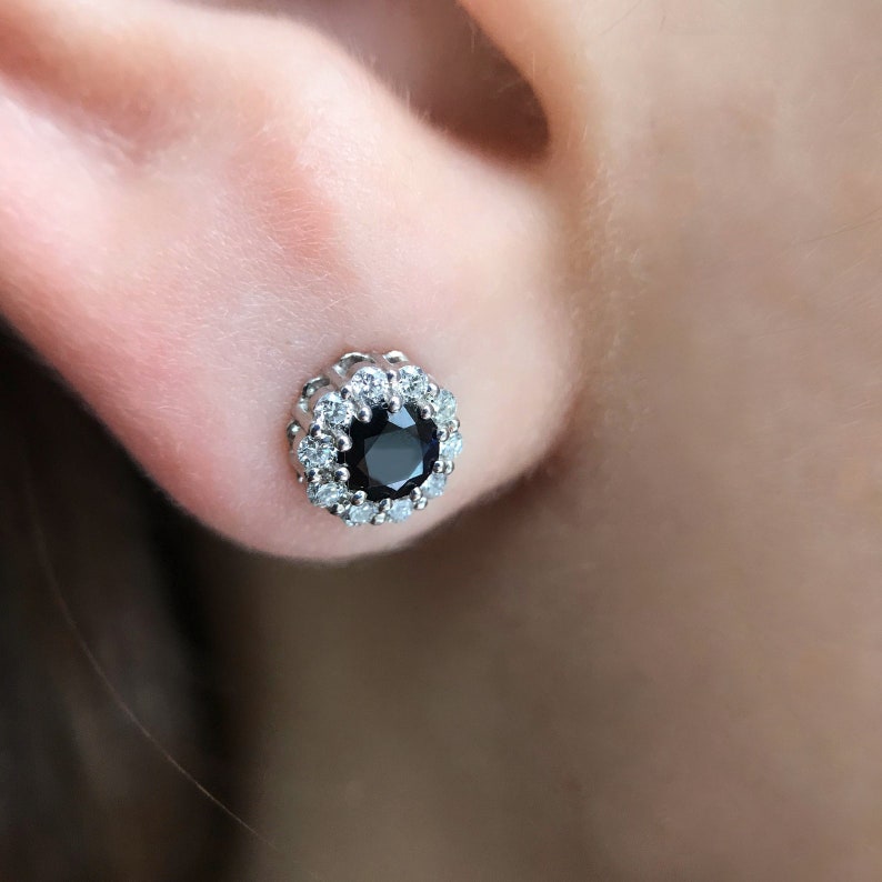 Sapphire Stud Earrings in White Gold Vintage Style Sapphire - Etsy