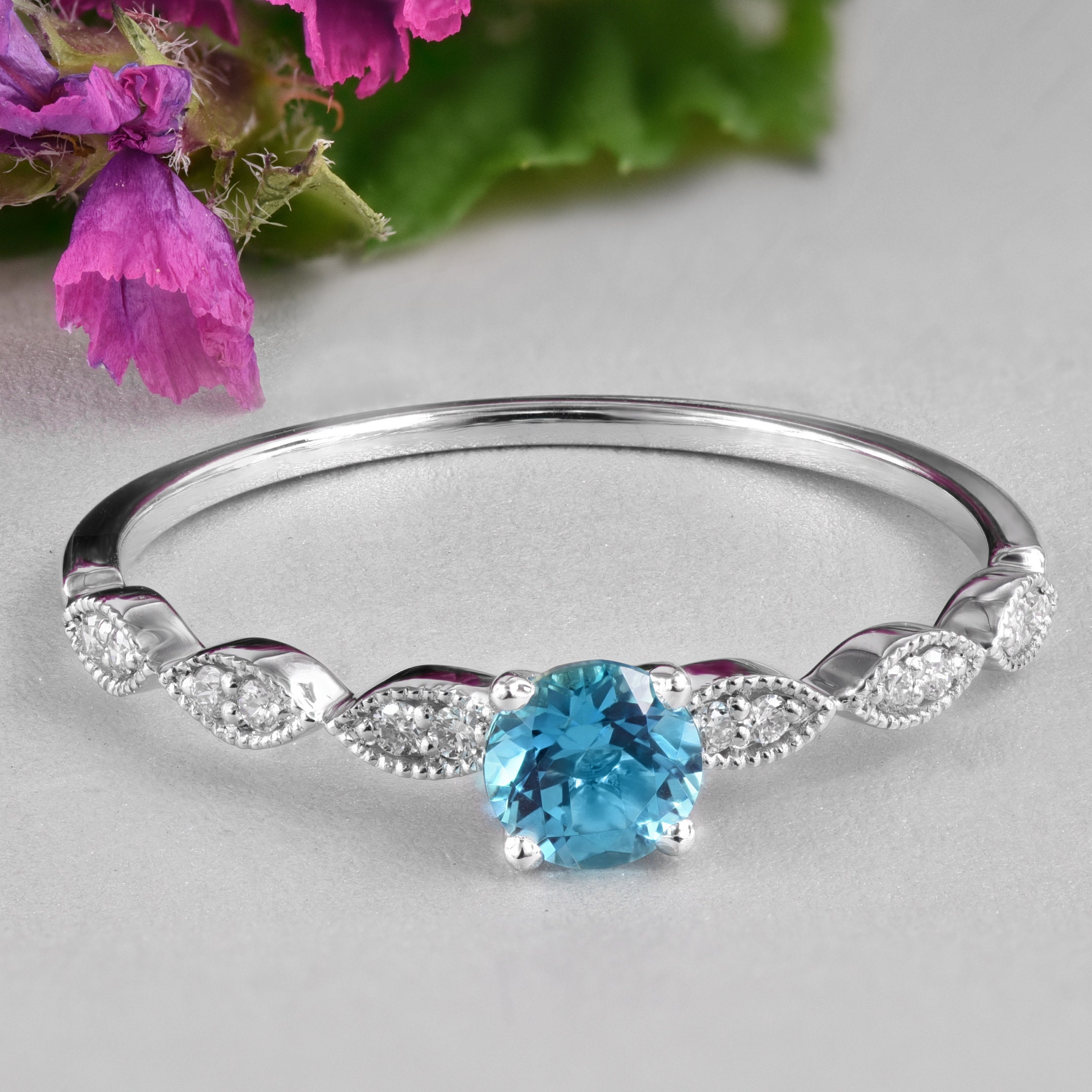 Topaz Engagement Ring Blue Topaz Ring Art Deco Engagement | Etsy